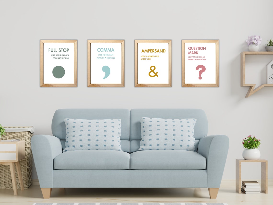 Punctuation English Classroom Posters Set of 12, Boho Classroom Decor ...