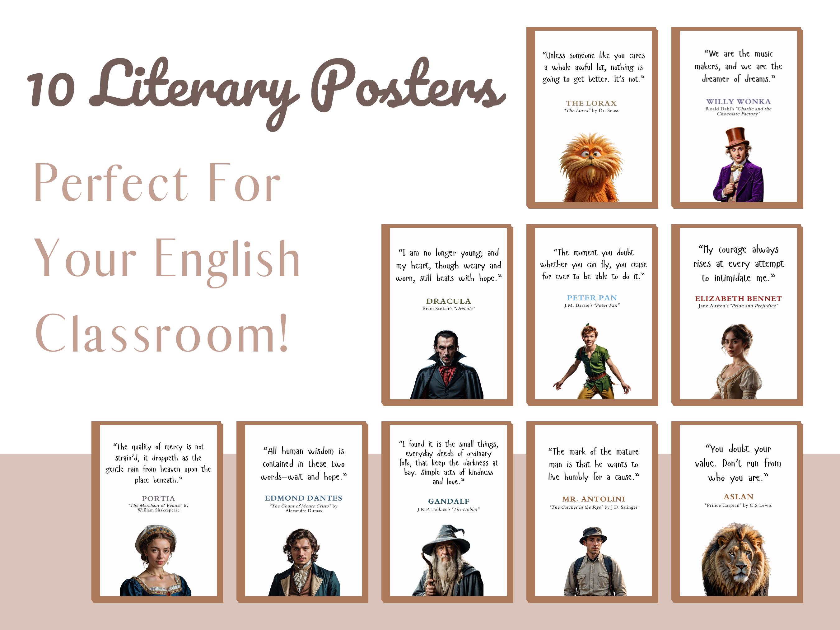 Famous Characters Posters, English Classroom Decor, English Novel ...