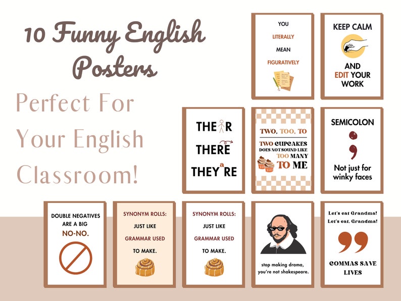 10 Funny English Classroom Posters Printable, Grammar Punctuation ...