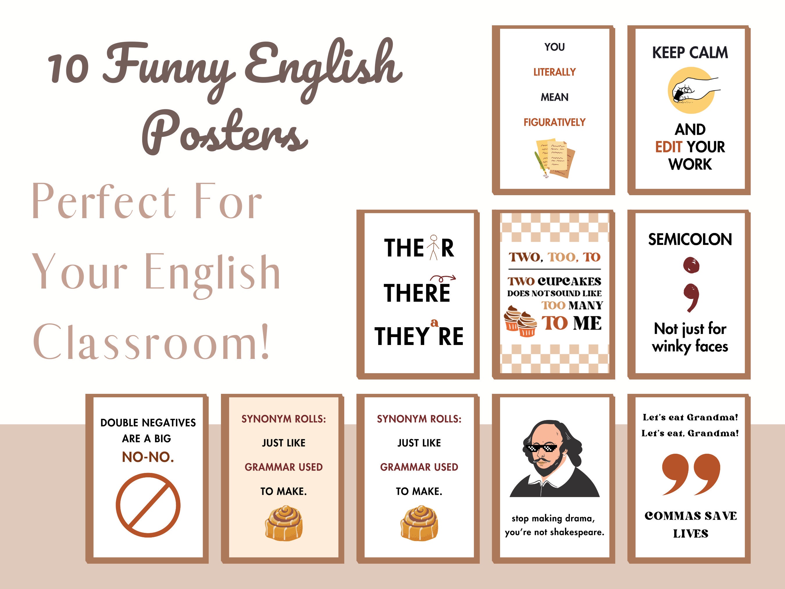 10 Funny English Classroom Posters Printable, Grammar Punctuation ...