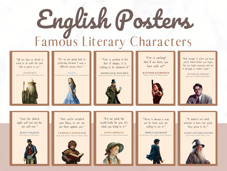 Famous Characters Posters, English Classroom Decor, English Novel ...