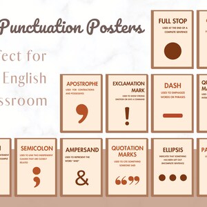 Punctuation English Classroom Posters Set of 12, Boho Classroom Decor ...