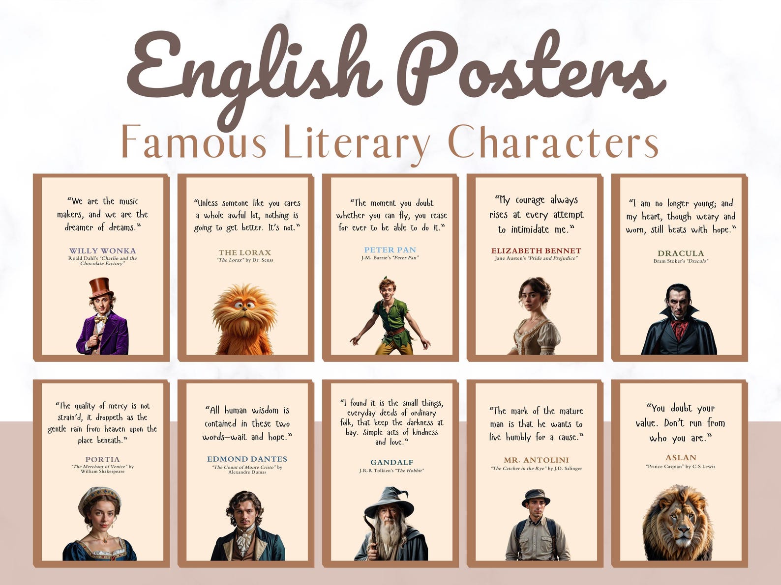 Famous Characters Posters, English Classroom Decor, English Novel ...