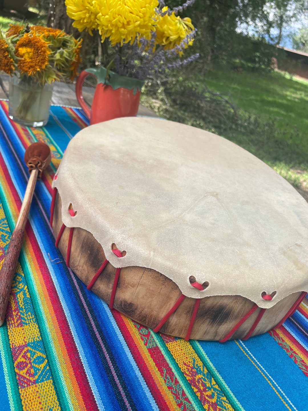 Deer Skin Hand Drum With Cedar Base and Beater, Rope-tied by Reuben - Etsy