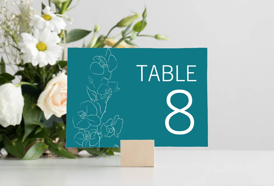 Simple Modern Floral Table Number Sign • Elegant Teal Blue Tropical ...