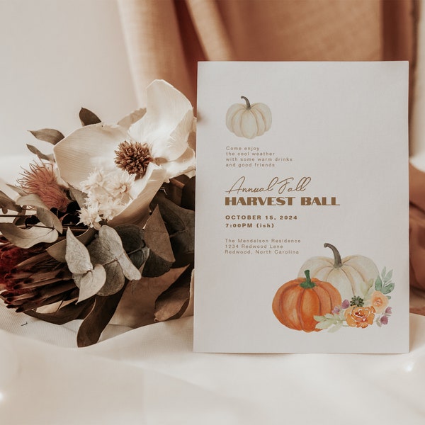 Fall Harvest Modern Party Invitation Autumn Terracotta Pumpkin Design ...