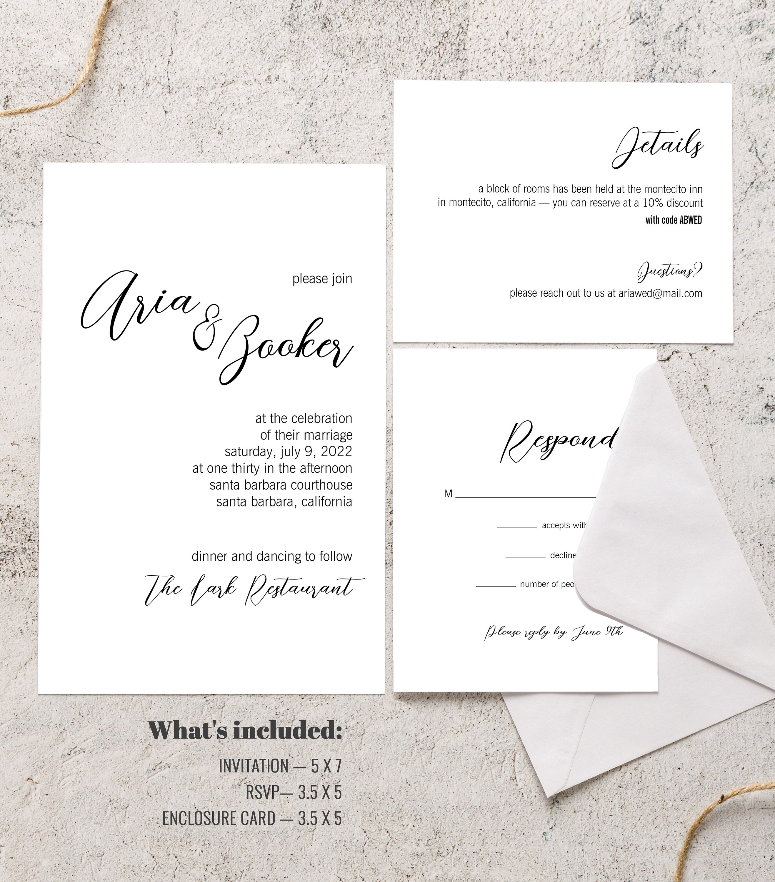 Elegant Modern Script Invitation Suite • Minimalist Black and White ...