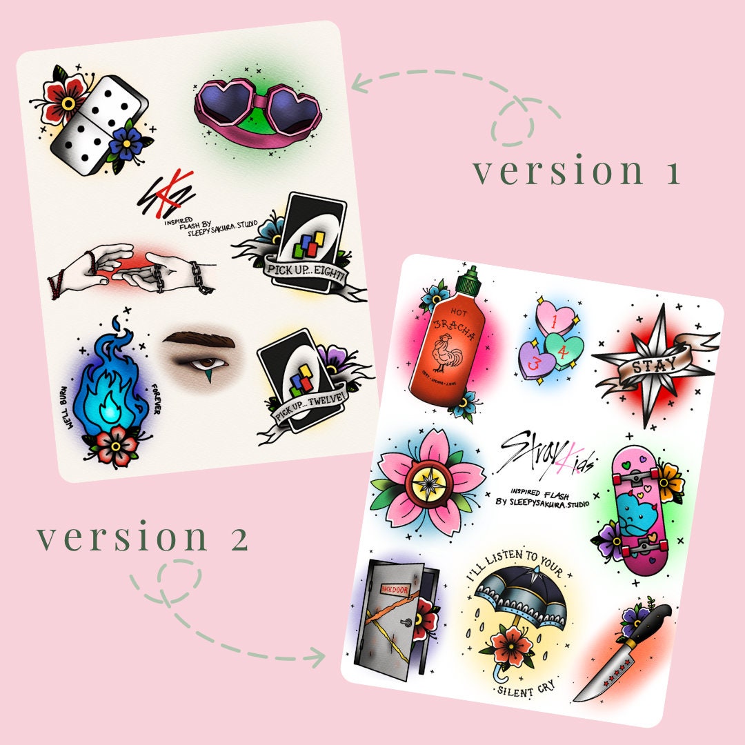 BOTH SKZ Tattoo Flash Sheets Stray Kids Tattoo Designs Digital Download ...