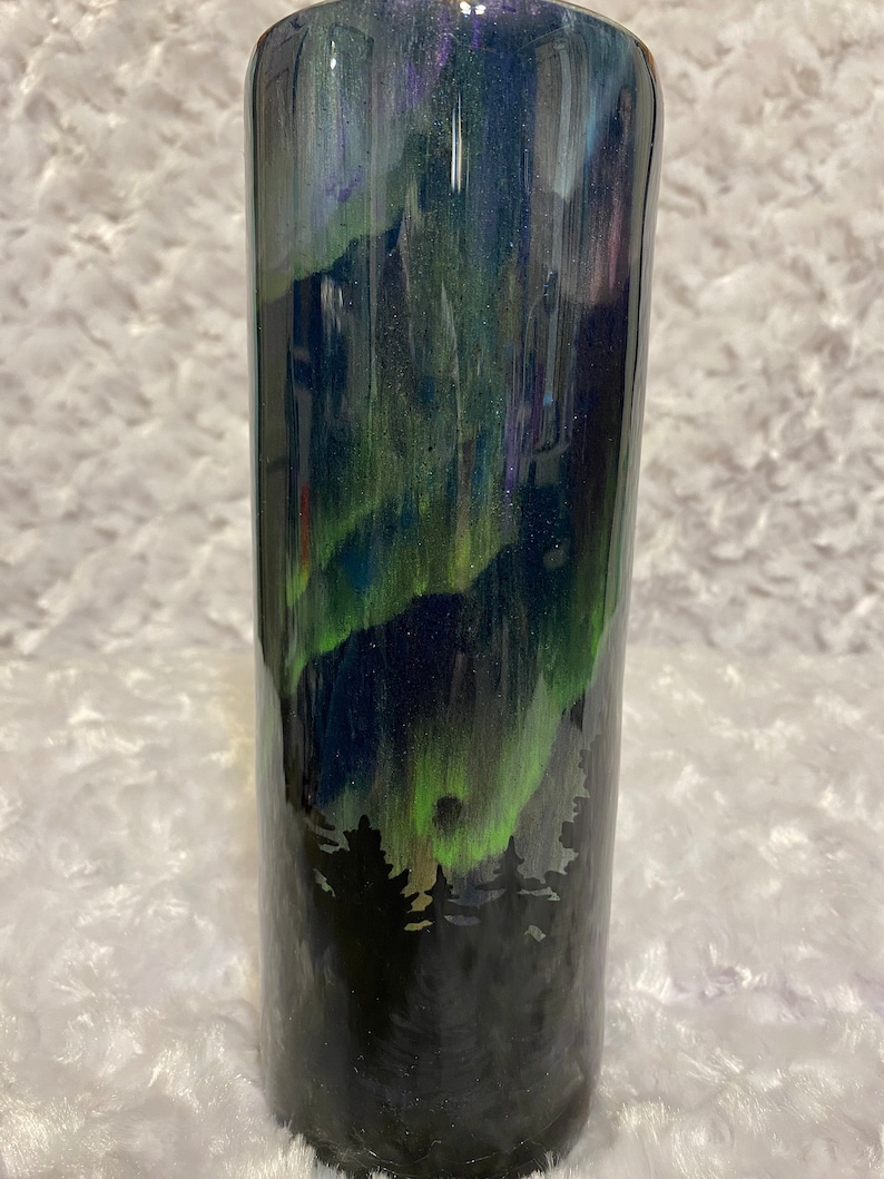 Northern Lights Tumbler/aurora Borealis/ Silhouette Evergreen Trees ...