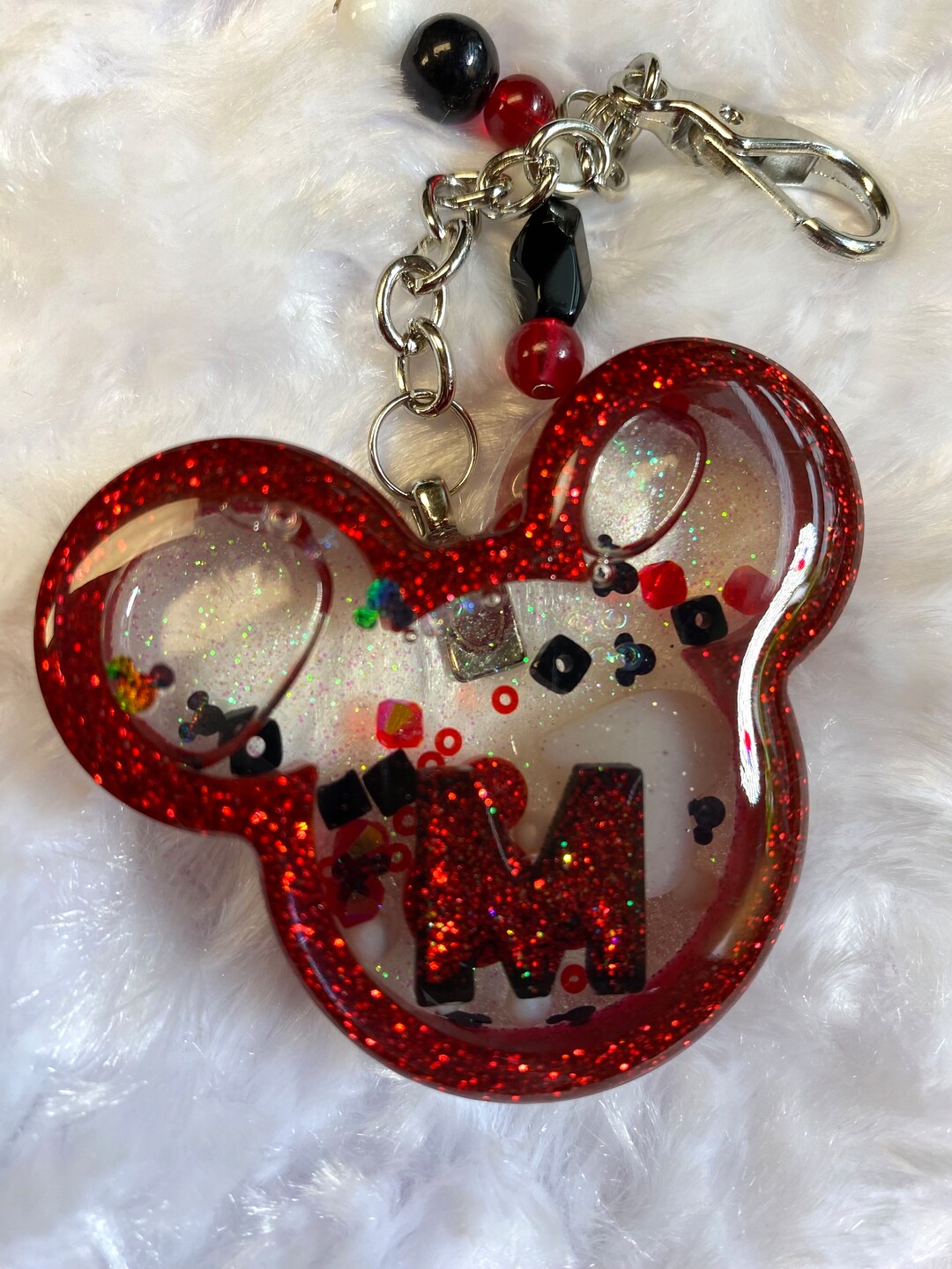 Mouse Head Keychain/resin Shaker Keychain/red Epoxy Glitter Keychain ...