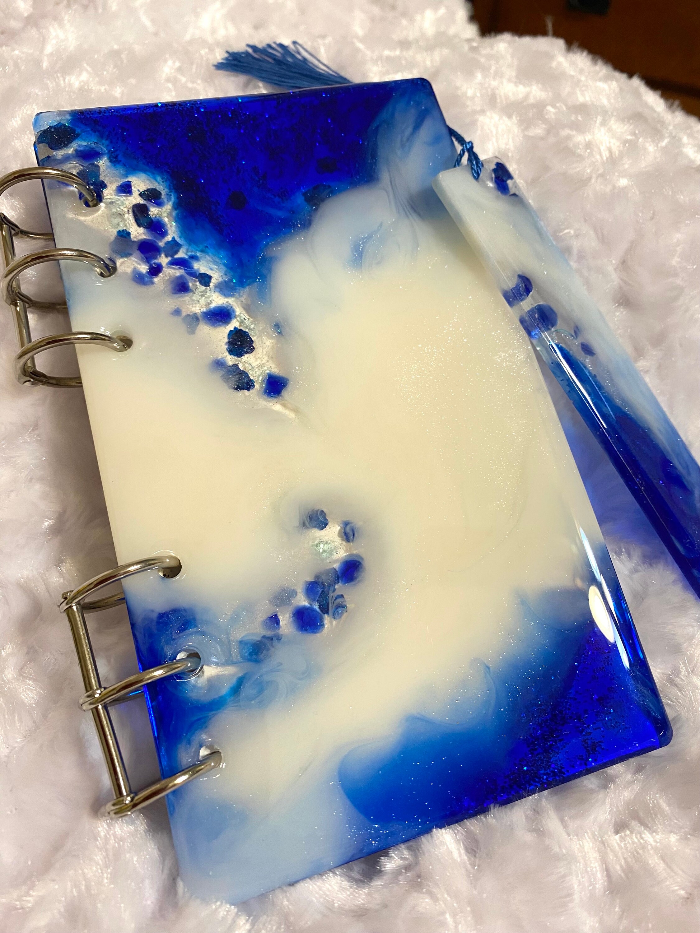 Sapphire Blue Resin Journal With Bookmark, Personalized A6 Refillable ...