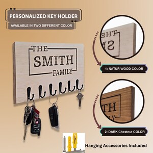 Personalized Wooden Key Holder for Wall, Wood Key Organizer, Minimalist ...