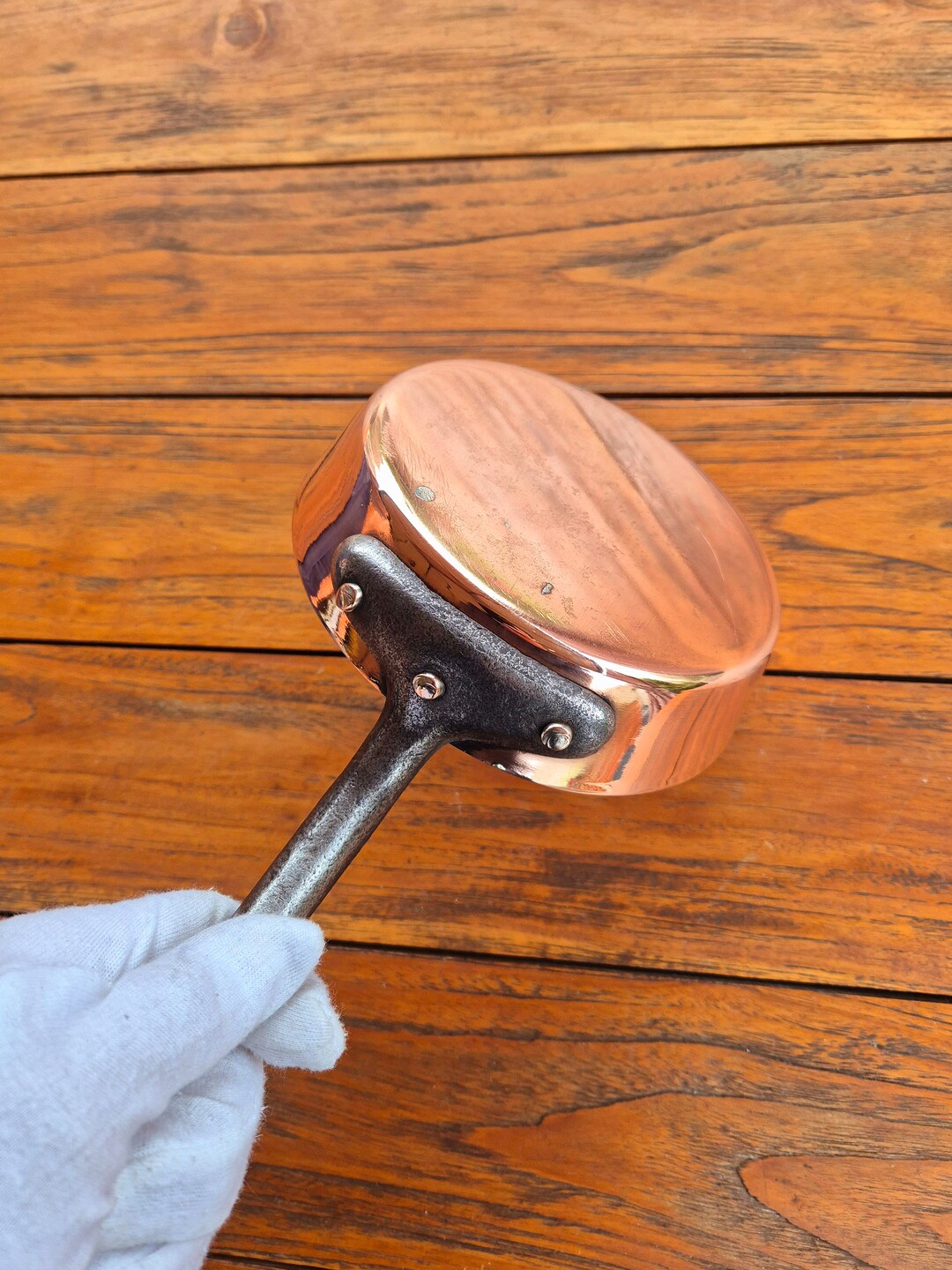 Copper Frying Pan With Cast Iron Handle. Traditional Tinned Pan of 0 ...