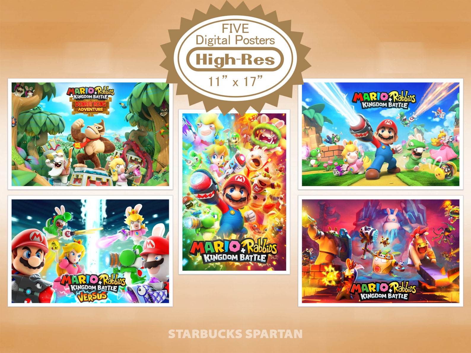 SET of 5 Printable POSTERS Mario Rabbids Kingdom Battle Donkey Kong ...