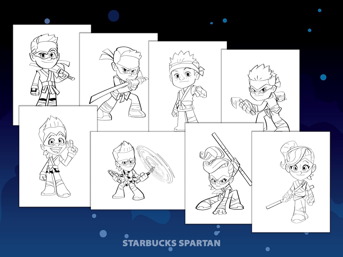 DIGITAL 8-sheet Ninja Coloring Pages PNG Printable Clipart Bryton ...