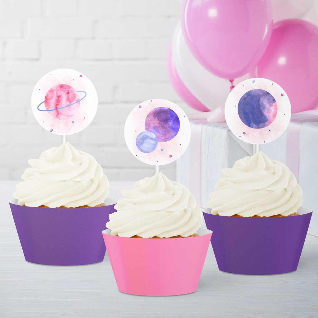 Galaxy Cupcake Toppers - Digital Birthday Supplies - Space Planets ...