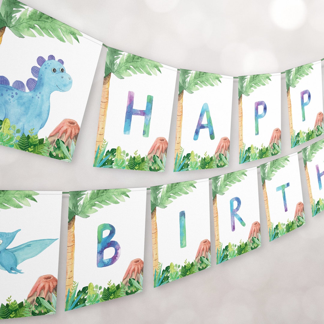Volcano Dinosaurs Happy Birthday Banner - Digital Birthday Supplies ...