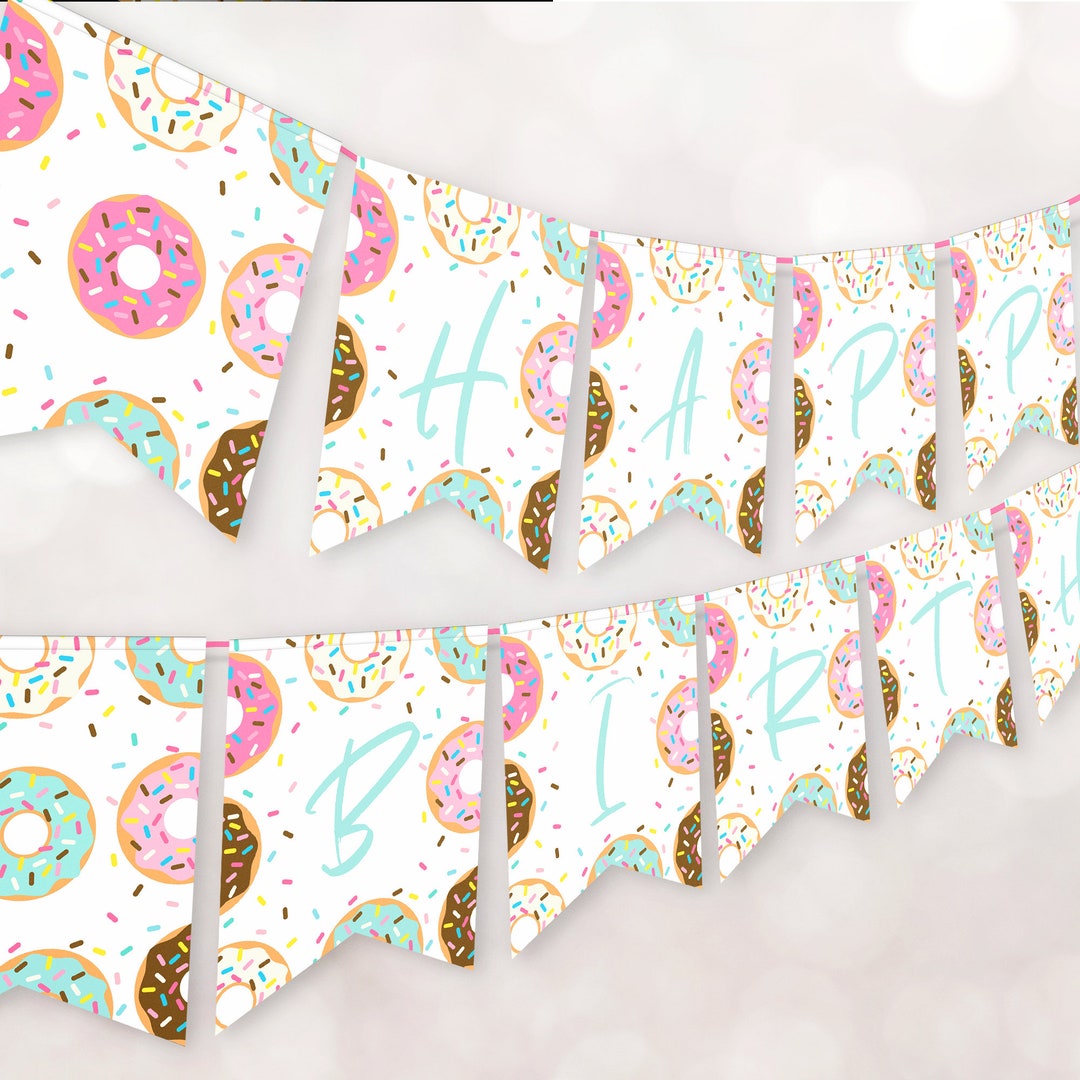 Donut Sprinkles Happy Birthday Banner -teal Lettering - Digital ...