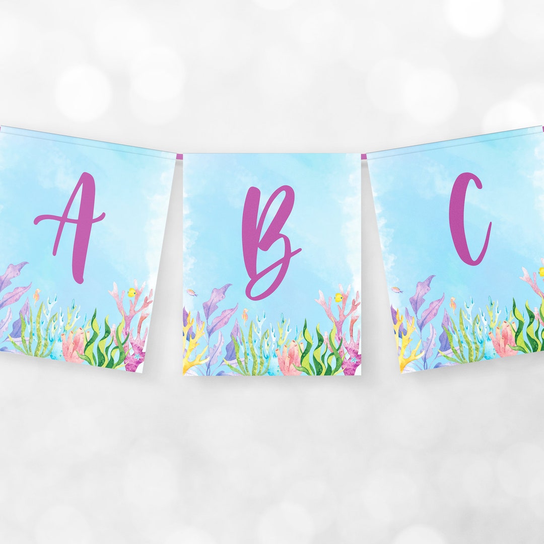 Mermaid Full ABC Banner - Digital Birthday Supplies – Mermaids Coral ...