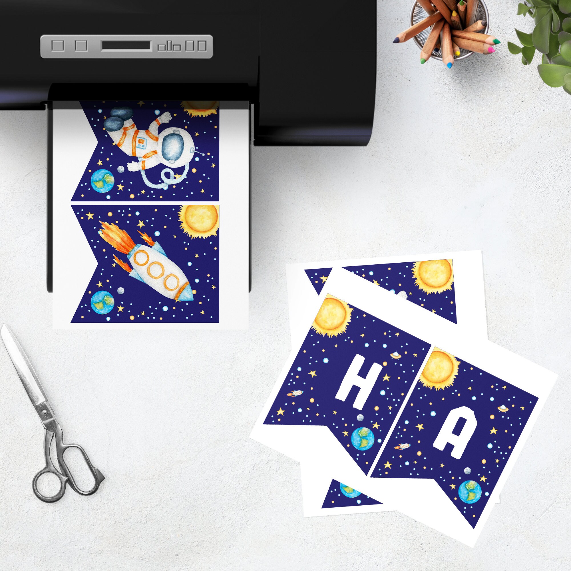 Blast off Happy Birthday Banner - Digital Birthday Supplies - Space ...