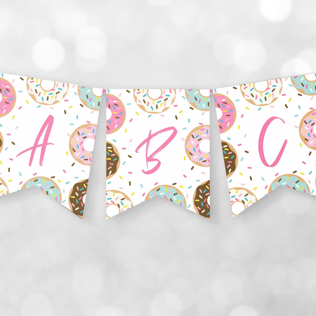 Donut Sprinkles Full ABC Banner - Pink Lettering - Digital Birthday ...