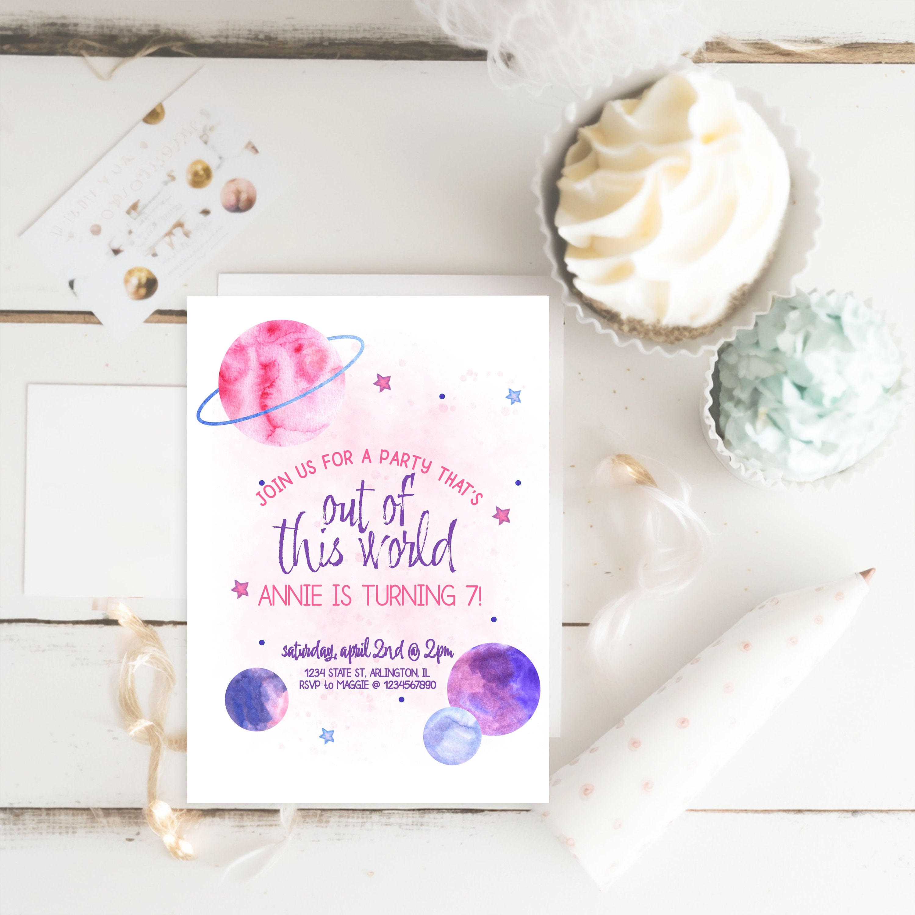 Galaxy Birthday Invite - Digital Birthday Supplies - Space Planets ...