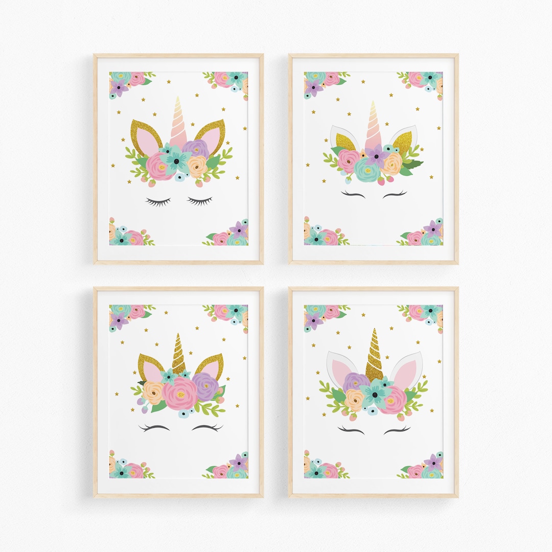 Golden Unicorn Decor Signs Digital Birthday Supplies Unicorns Flowers ...