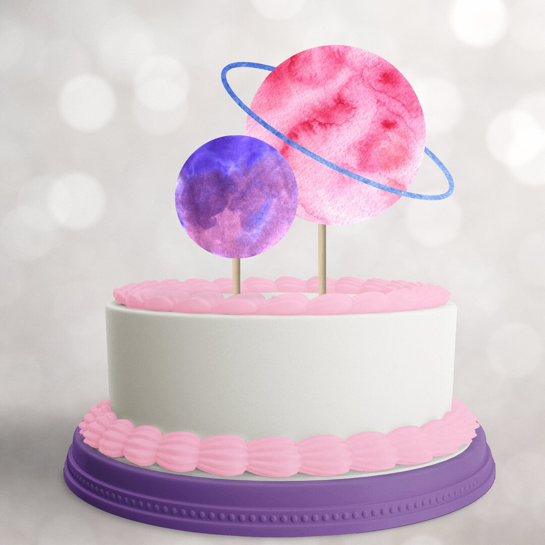 Galaxy Cake Toppers - Digital Birthday Supplies - Space Planets Stars ...