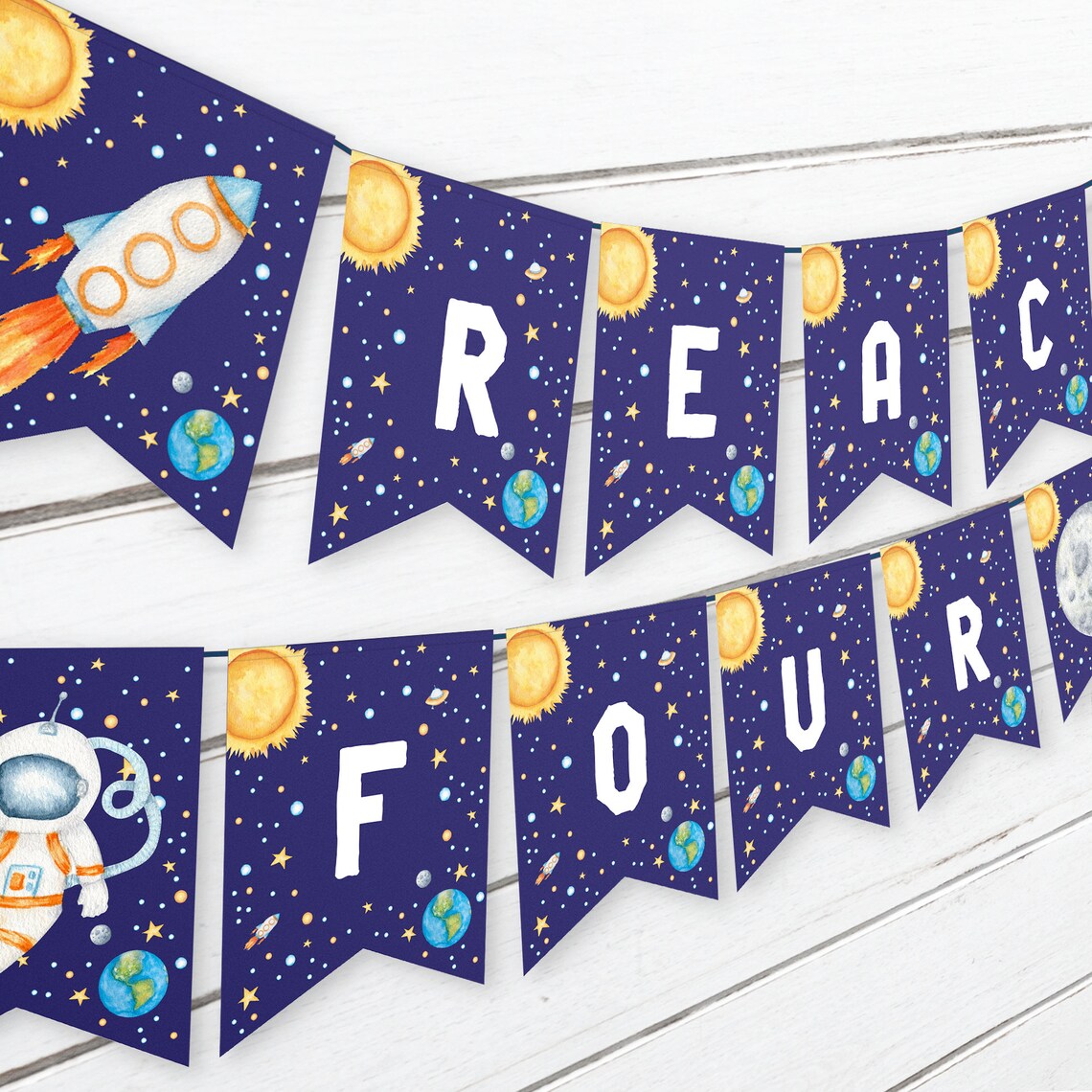 Blast off Reach Four the Stars Banner - Digital Birthday Supplies ...