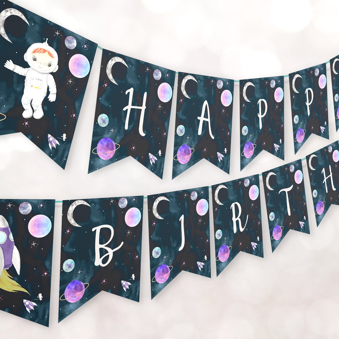 Cosmic Happy Birthday Banner - Digital Birthday Supplies - Space ...