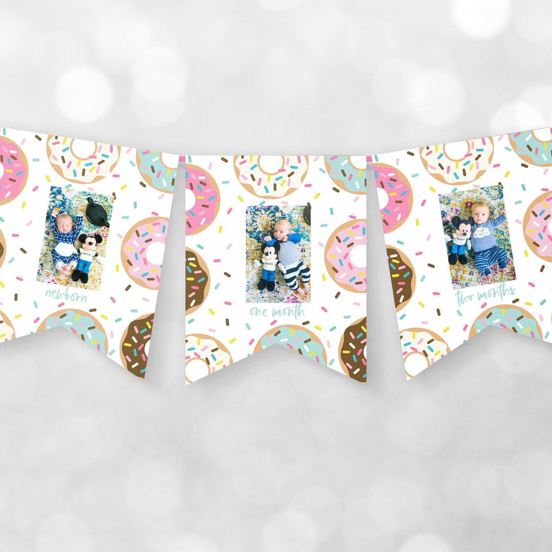 Donut Sprinkles First Birthday Photo Banner - Teal Lettering-digital ...