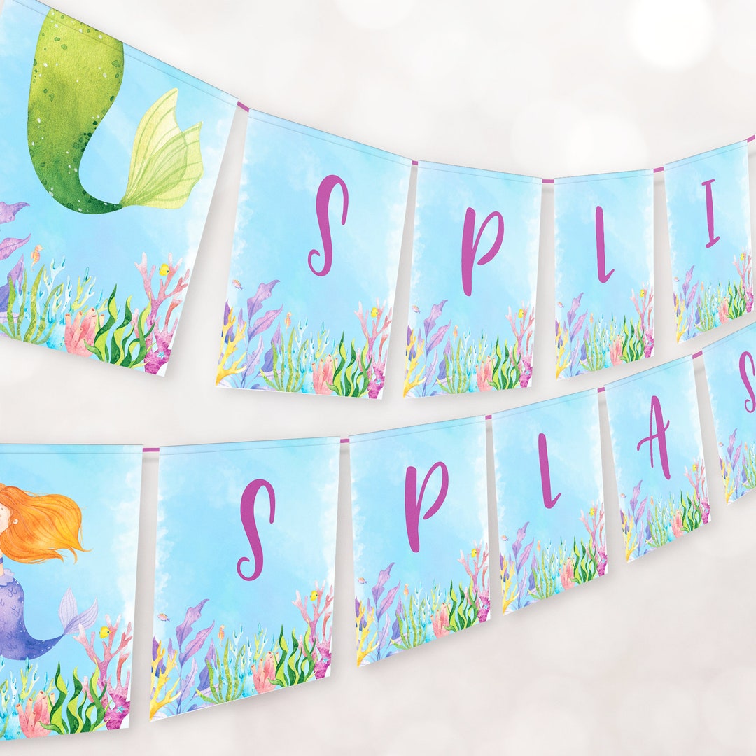 Mermaid Splish Splash Banner - Digital Birthday Supplies – Mermaids ...