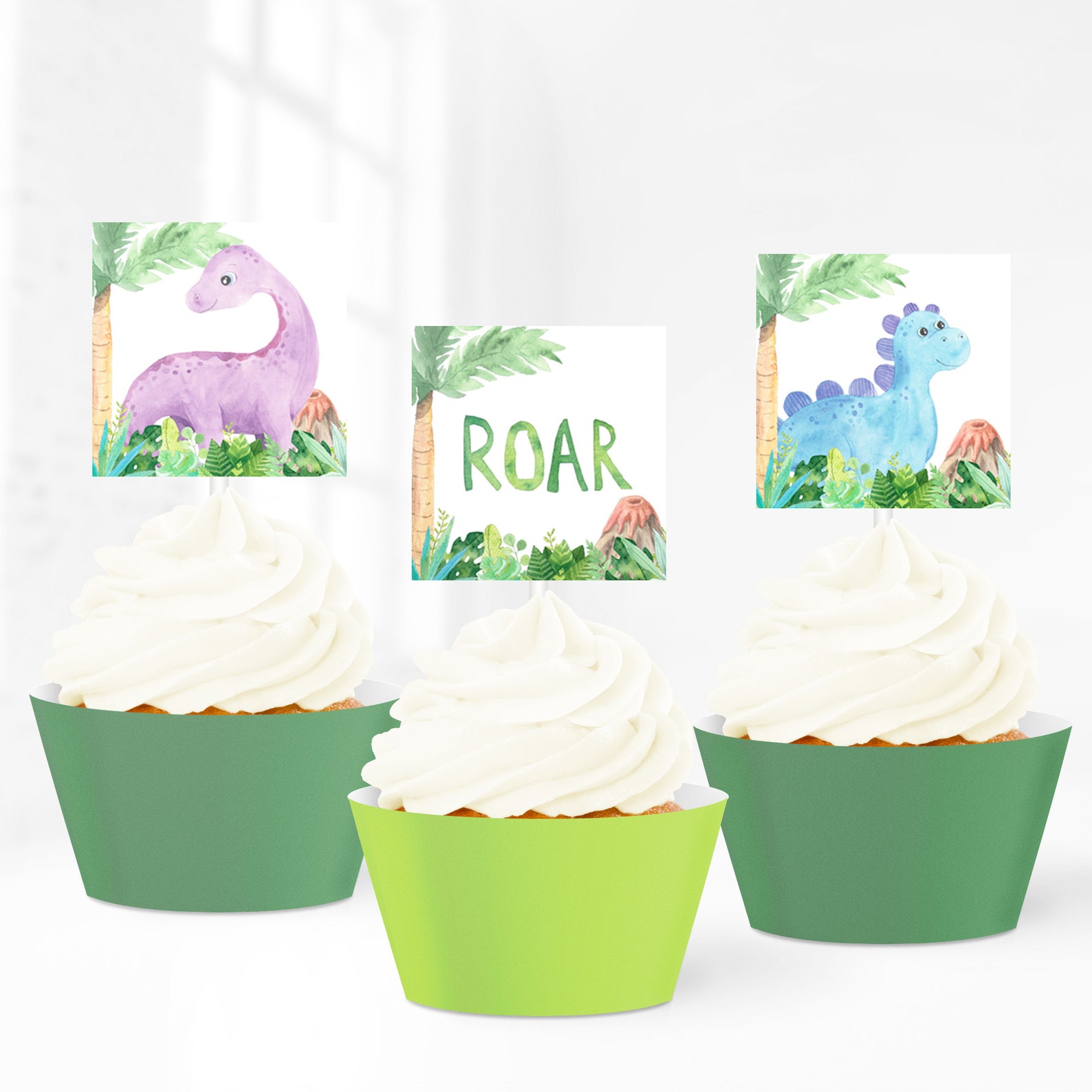 Volcano Dinosaurs Cupcake Toppers - Digital Birthday Supplies ...
