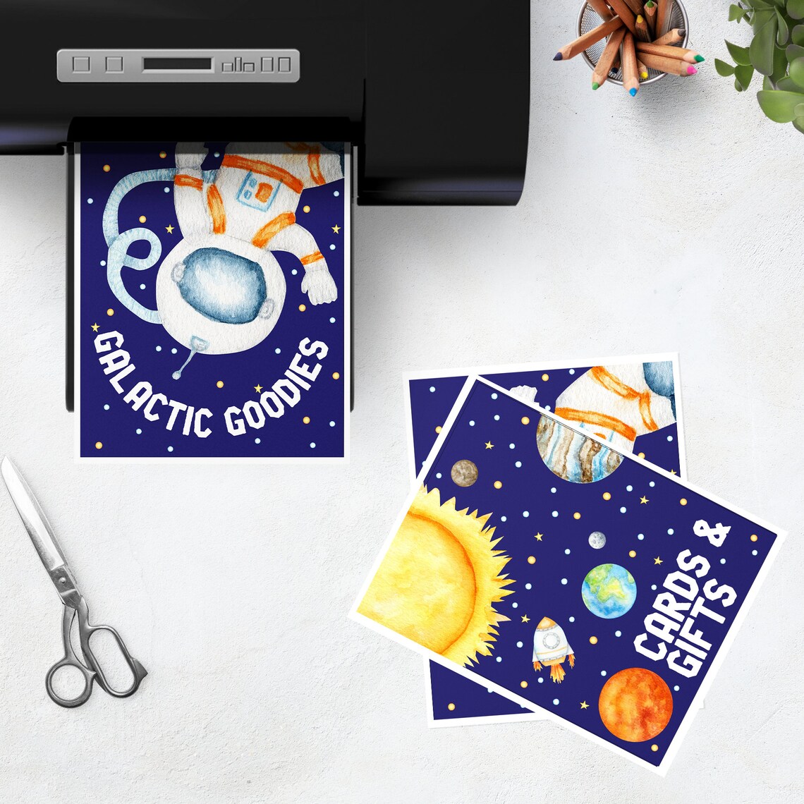 Blast off Table Signs - Digital Birthday Supplies - Space Planets ...