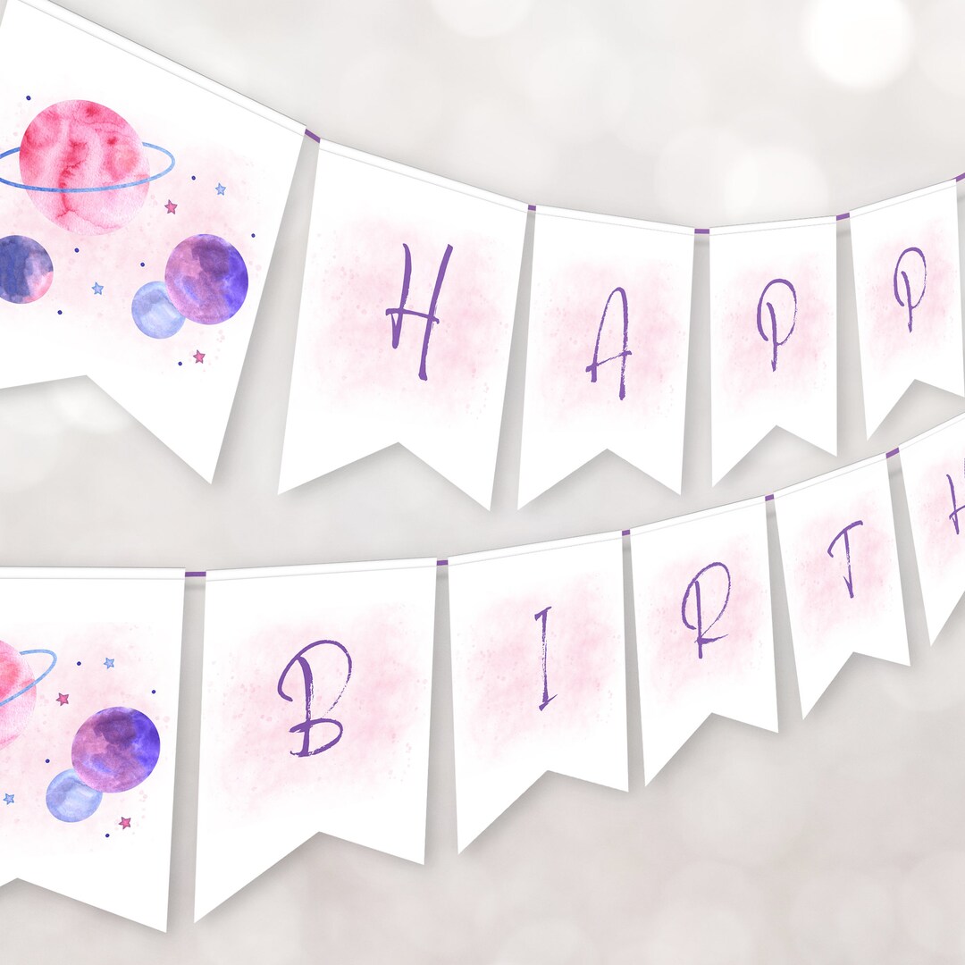 Galaxy Happy Birthday Banner - Digital Birthday Supplies - Space ...