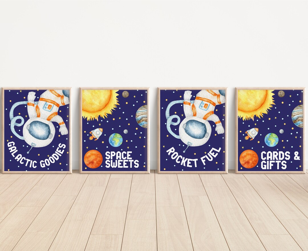 Blast off Table Signs - Digital Birthday Supplies - Space Planets ...