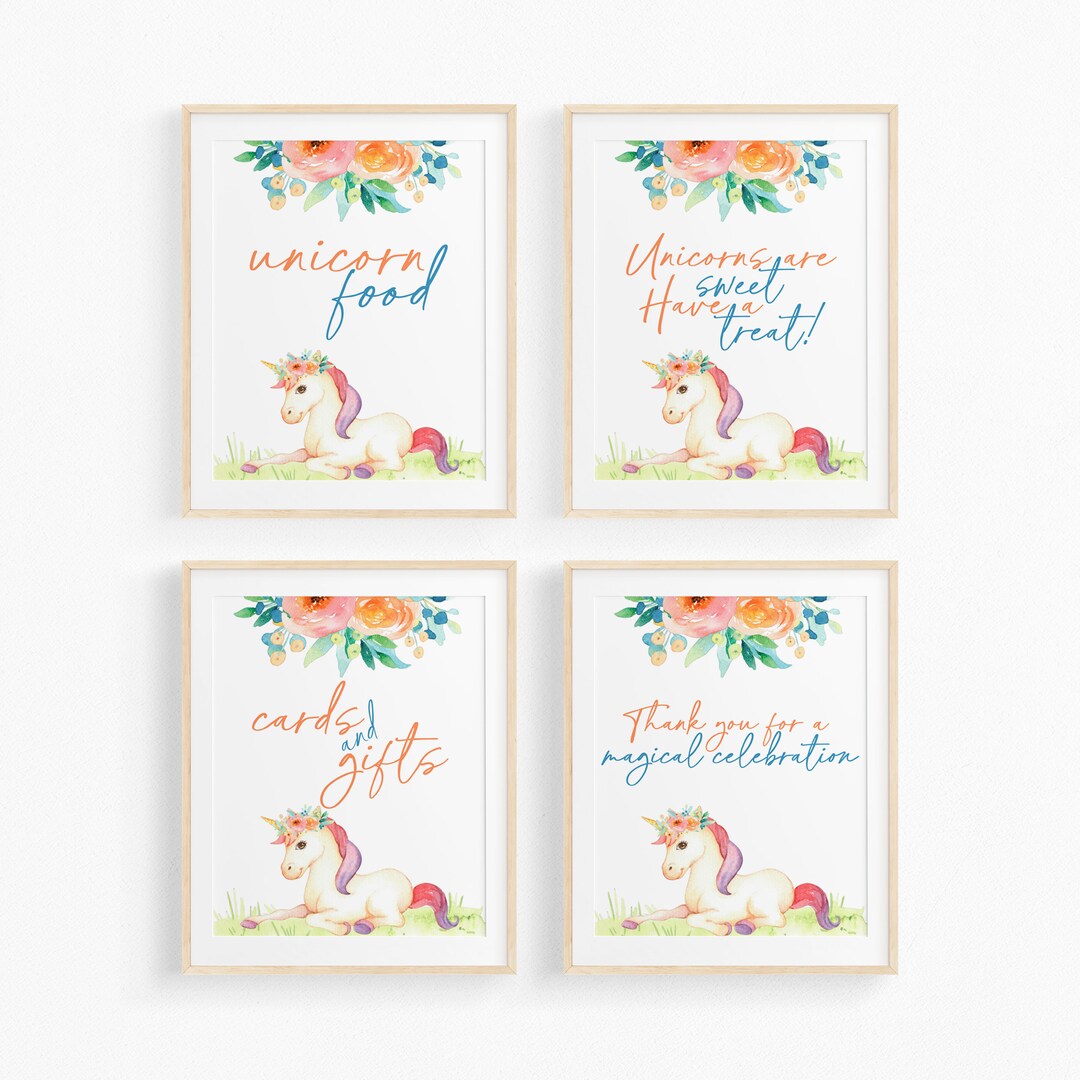 Floral Unicorn Table Signs - Digital Birthday Supplies – Unicorns ...