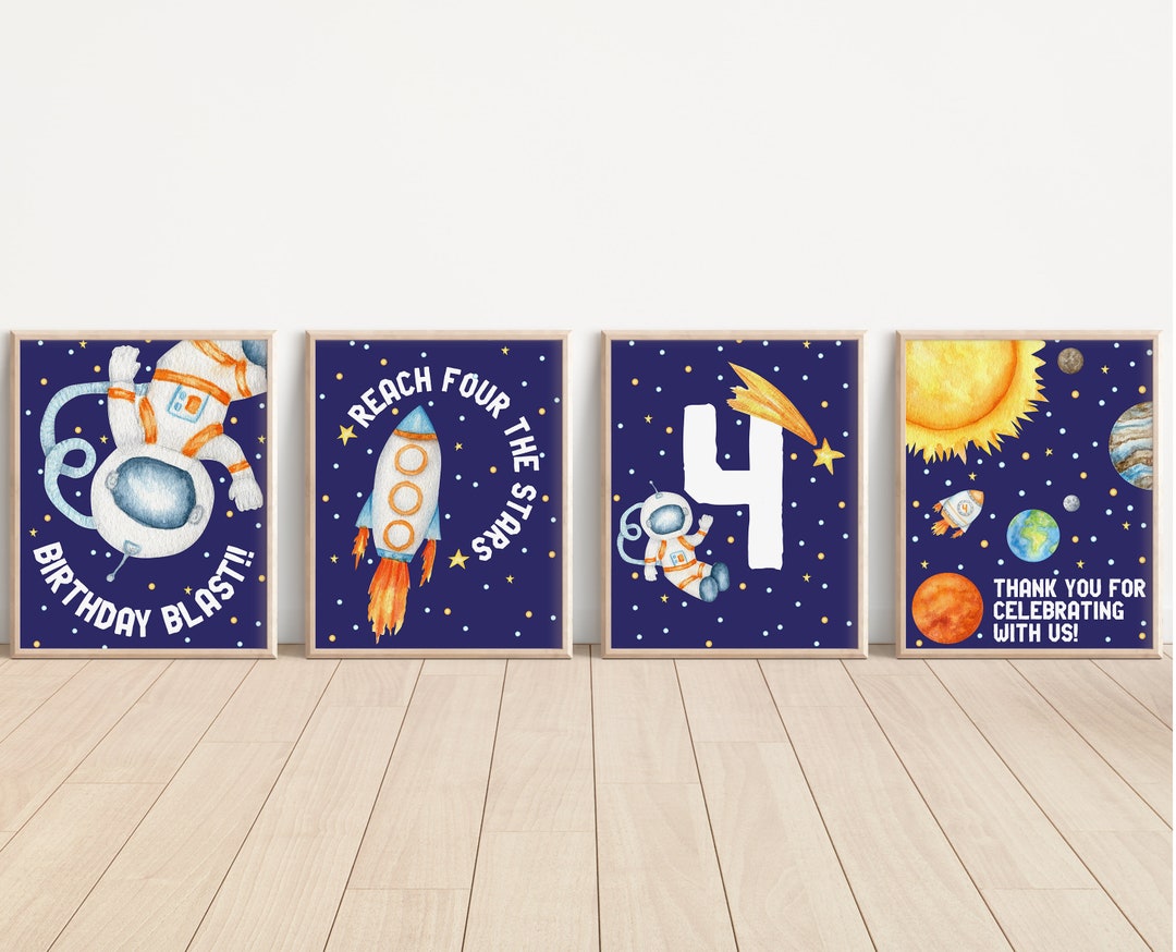 Blast off Reach Four the Stars Signs - Digital Birthday Supplies ...