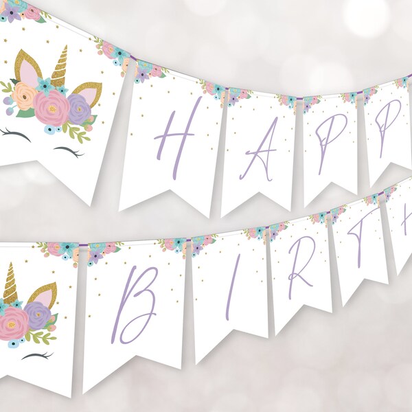 Golden Unicorn Decor Signs Digital Birthday Supplies Unicorns Flowers ...