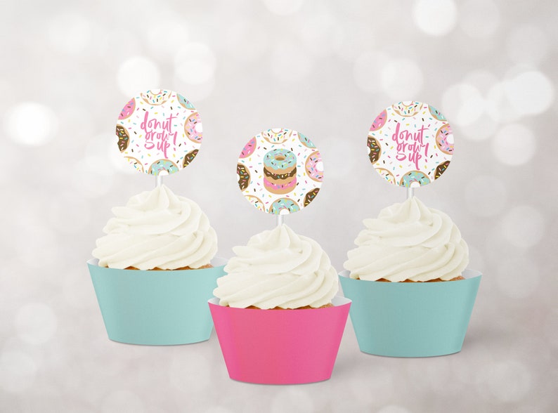 Donut Sprinkles Cupcake Toppers - Pink Lettering - Digital Birthday ...