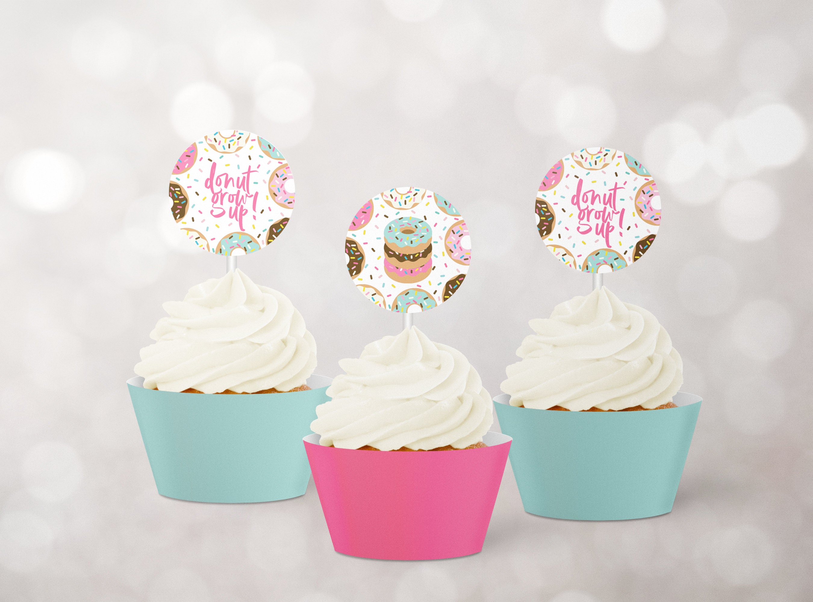 Donut Sprinkles Cupcake Toppers - Pink Lettering - Digital Birthday ...