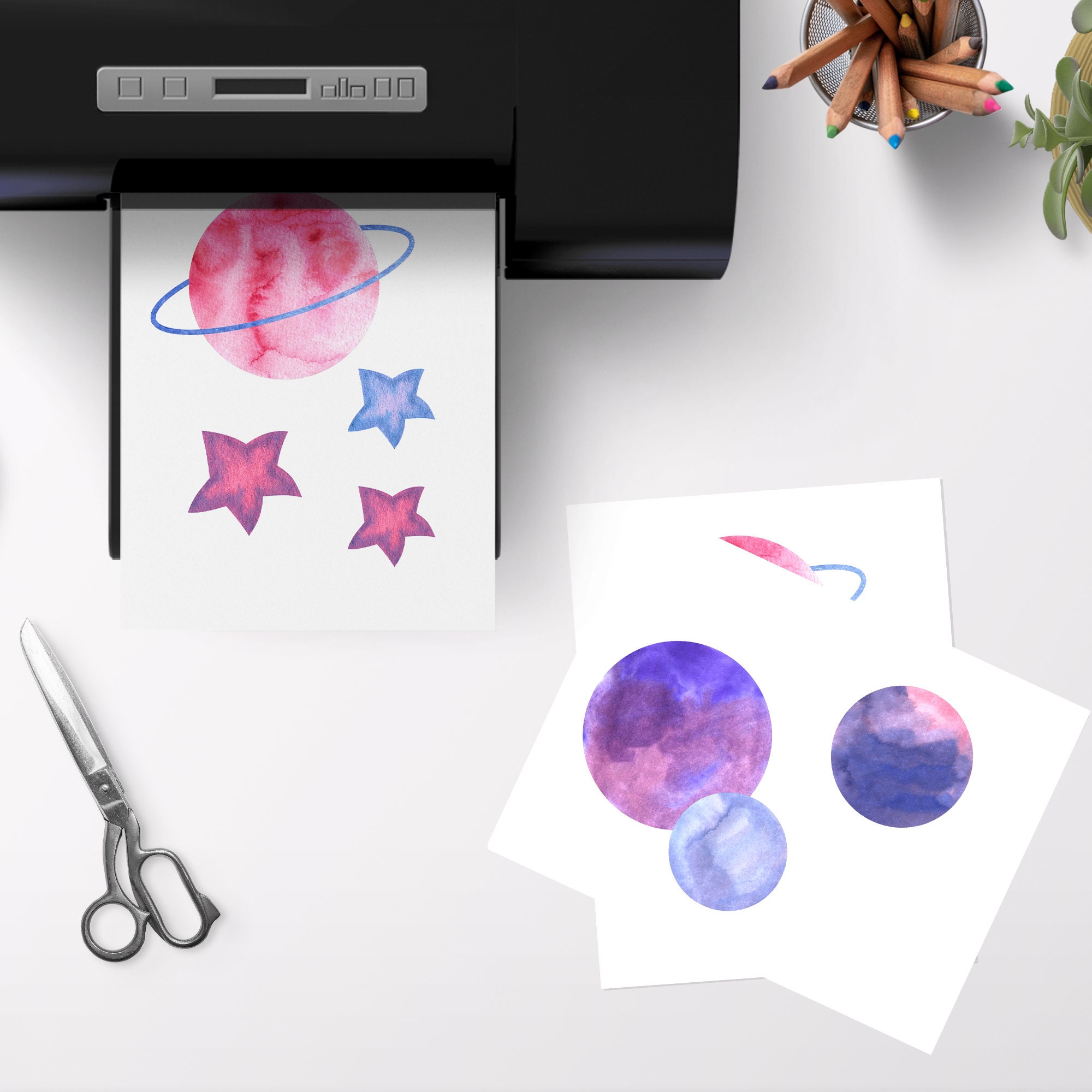 Galaxy Cake Toppers - Digital Birthday Supplies - Space Planets Stars ...