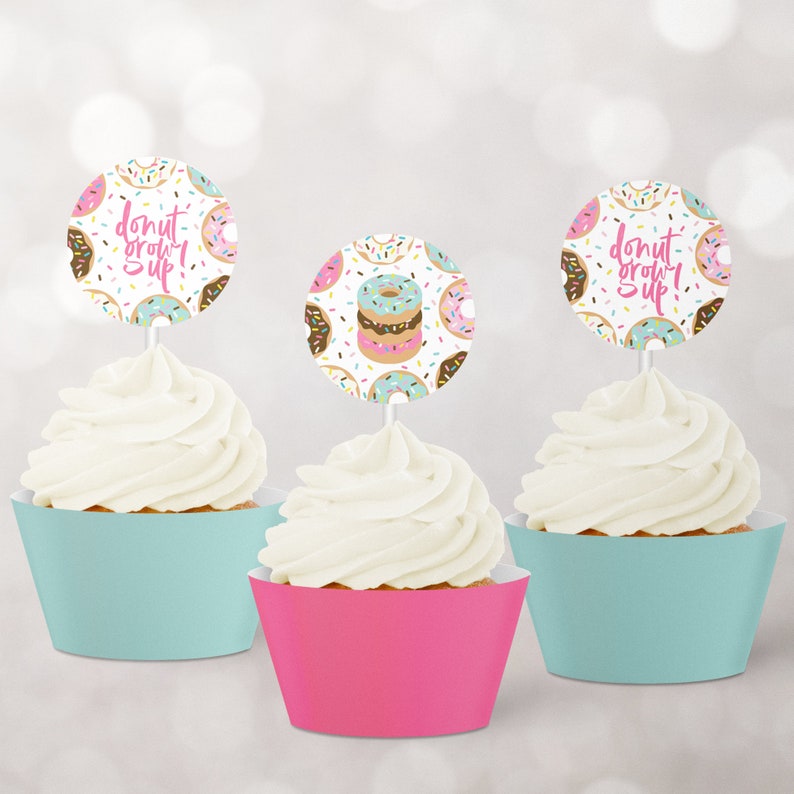Donut Sprinkles Cupcake Toppers - Pink Lettering - Digital Birthday ...