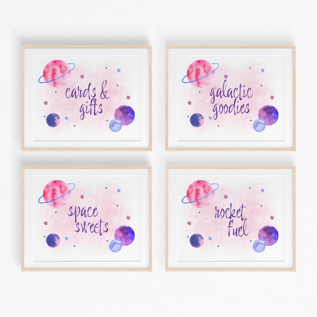 Galaxy Table Signs - Digital Birthday Supplies - Space Planets Stars ...