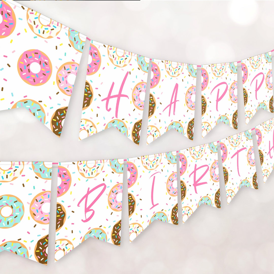 Donut Sprinkles Happy Birthday Banner -pink Lettering - Digital ...
