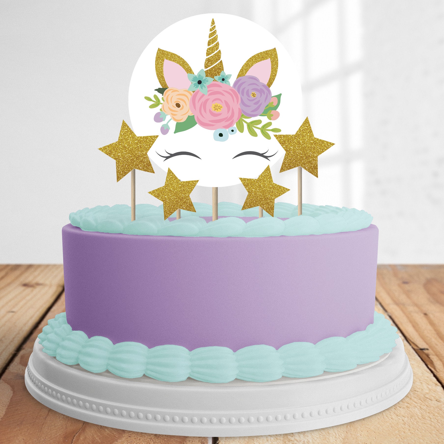 Golden Unicorn Cake Toppers - Digital Birthday Supplies – Unicorns ...