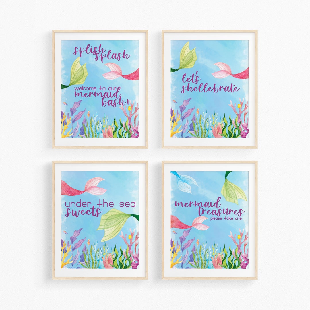 Mermaid Table Signs - Digital Birthday Supplies – Mermaids Coral Fish ...