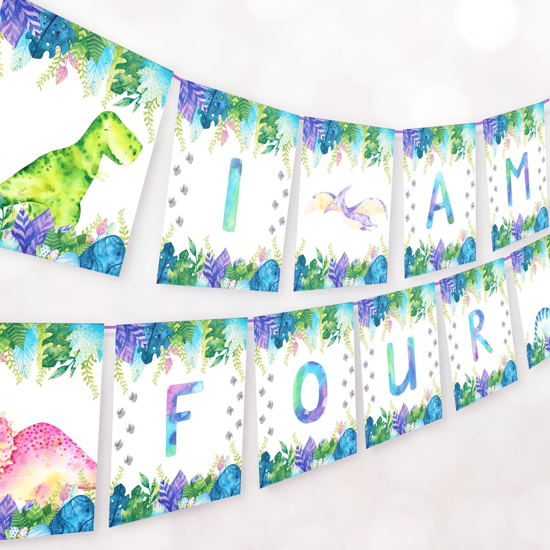 Dinosaurs Four Roar Banner - Digital Birthday Supplies – Dinosaurs T ...