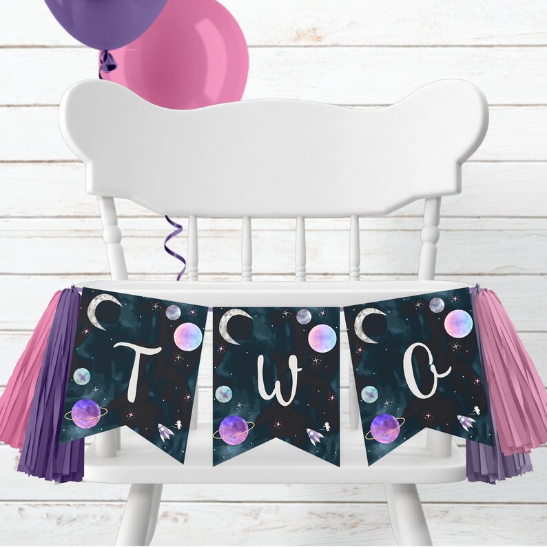 Cosmic Two High Chair Banner - Digital Birthday Supplies - Space ...