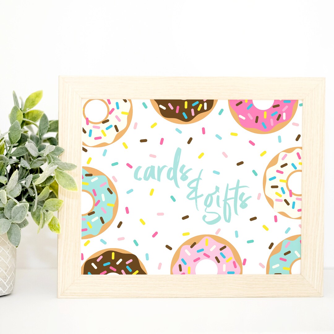 Donut Sprinkles Cards & Gift Sign - Teal Lettering - Digital Birthday ...